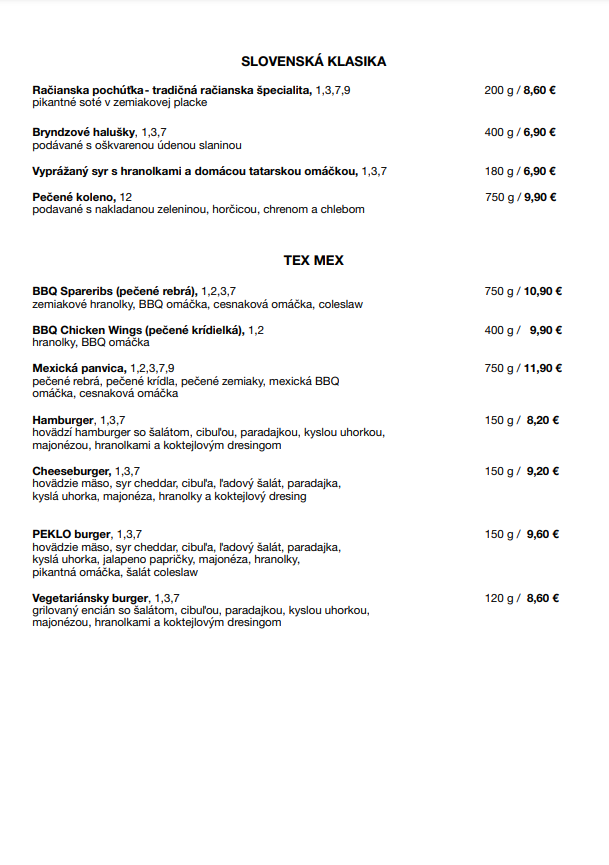 Jedálny lístok :: restauraciapeklo